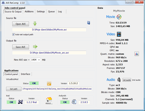 AVI ReComp makes unplayable AVI files playable in DVD players